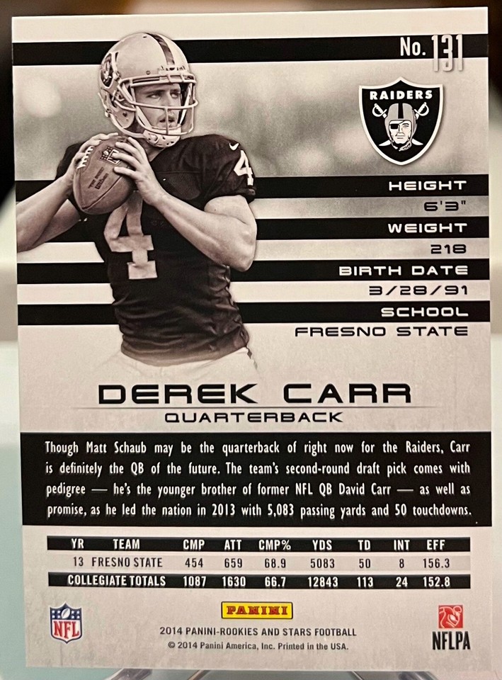 Derek Carr 2014 Panini Rookies & Stars RC Rookie Card | eBay