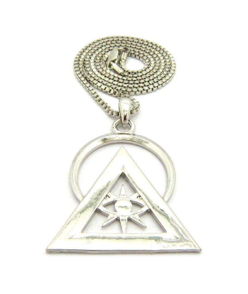 Silver Plated illuminati Pyramid Pendant & 3mm 24" Miami Cuban Chain ...