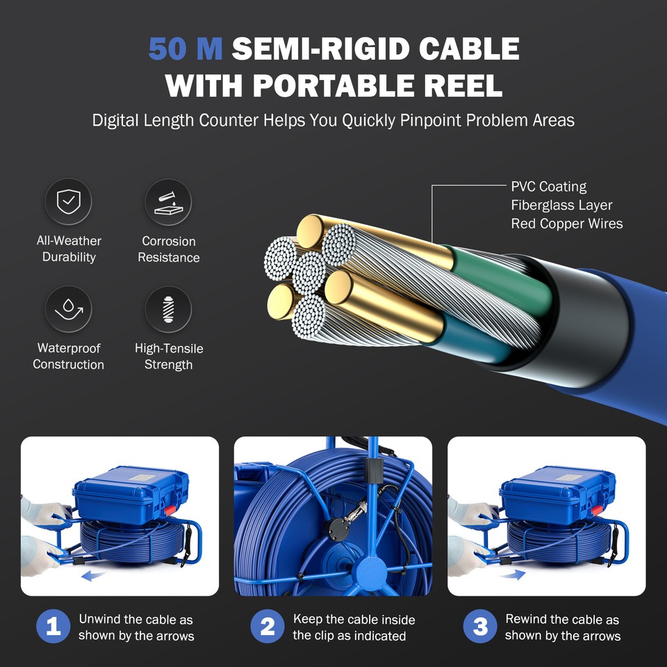 9" Self-Leveling Sewer Camera w 512HZ Locator 50M IP68 Plumbing Camera ...