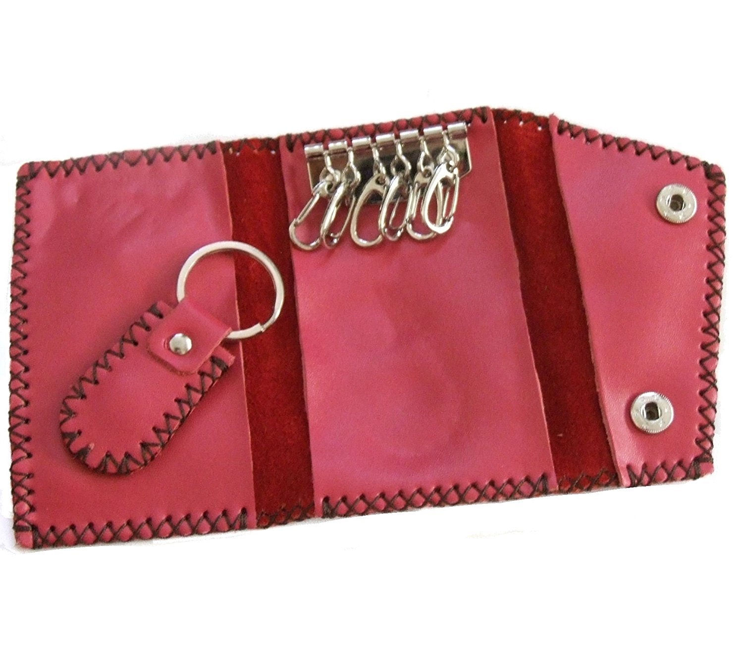 Stitched Key Holder Keyring Case Hold 6 Keys with Detachable Key Fob ...