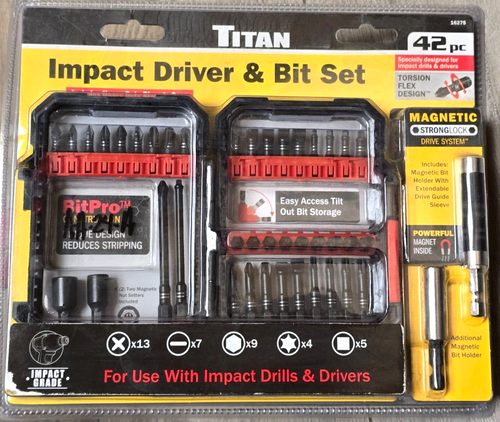 Titan Tools 42pc 1/4" Hex Quick Change Impact Screwdriver Bit &Adapter ...