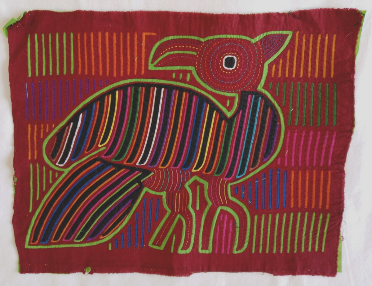 Hand Bird Applique Pattern Vintage Kuna Mola Hand Sewn Reverse
