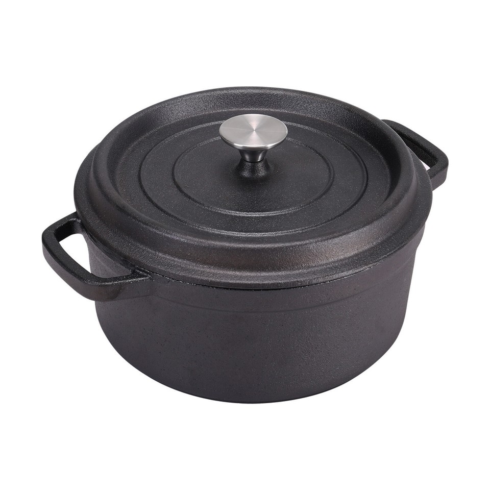 Round Cast Iron Cooking Soup Stew Pot Dutch Oven Casserole Dish Pot Pan ...