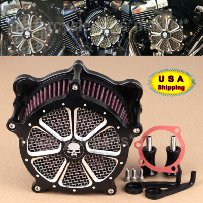 Black Skull Air Cleaner Red Intake Filter For Harley Touring Road King ...