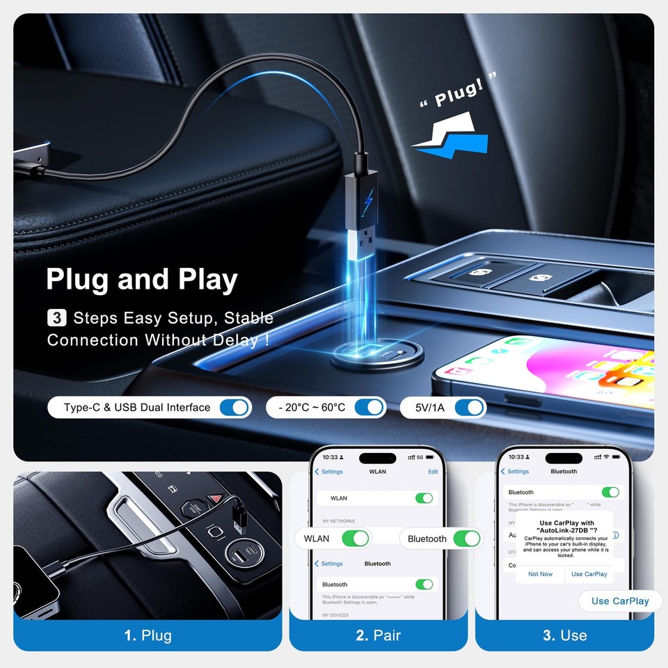 AI Box Wireless CarPlay & Auto Adapter - Plug & Play, Dual-Band WiFi ...
