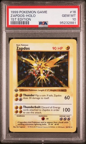 Pokemon Zapdos Base Set 1st Edition Shadowless 16/102 PSA 10 Gem Mint ...