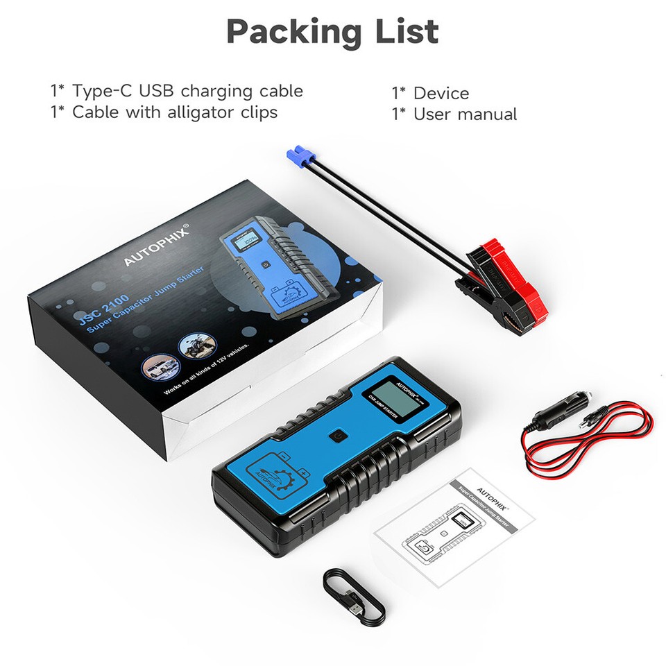 JSC2100 12V Super Capacitor Jump Starter Pack Booster Battery Charger ...