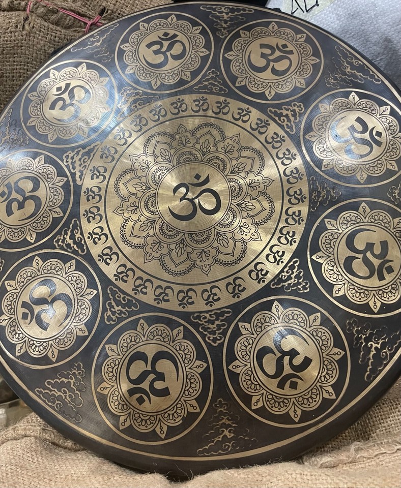 19 Inches Flower Of Life and OM Carved Gong-Handmade Tibetan Gong From ...