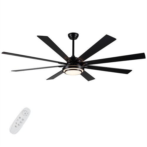 72In Modern Large Smart Ceiling Fan Matte Black w/LED Light & RC Indoor ...