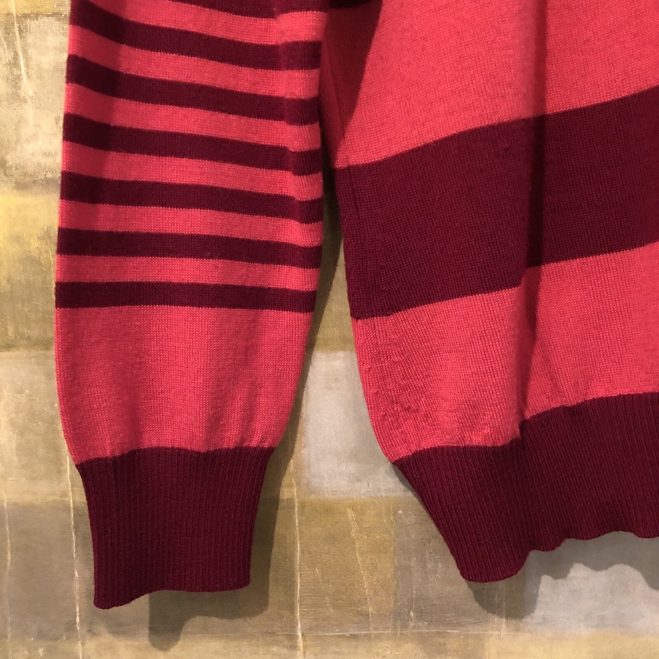 TALBOTS 100% Merino Wool Made In ITALY Ruby Red Striped VNeck Sweater ...