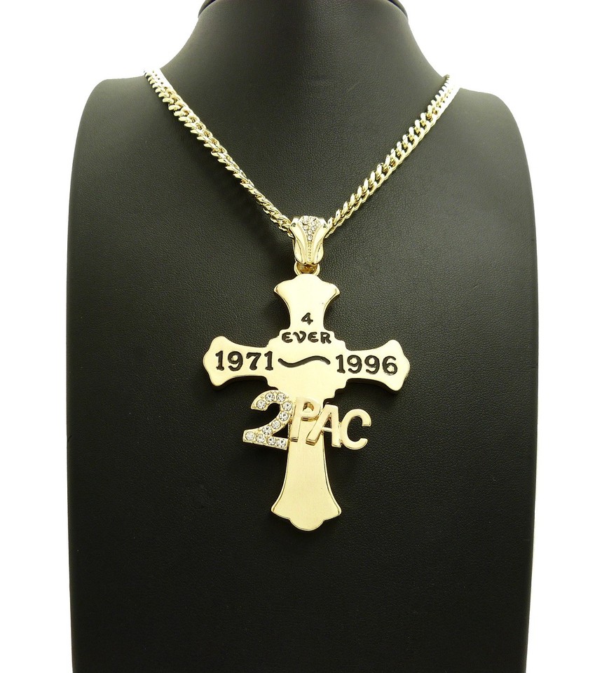 NEW 2PAC 4EVER CROSS PENDANT & 24" CUBAN/ROPE CHAIN HIP HOP NECKLACES ...