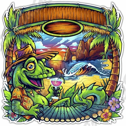 Beach Lizard Iguana Bar Alcohol Drink Car Bumper Window Vinyl Sticker ...