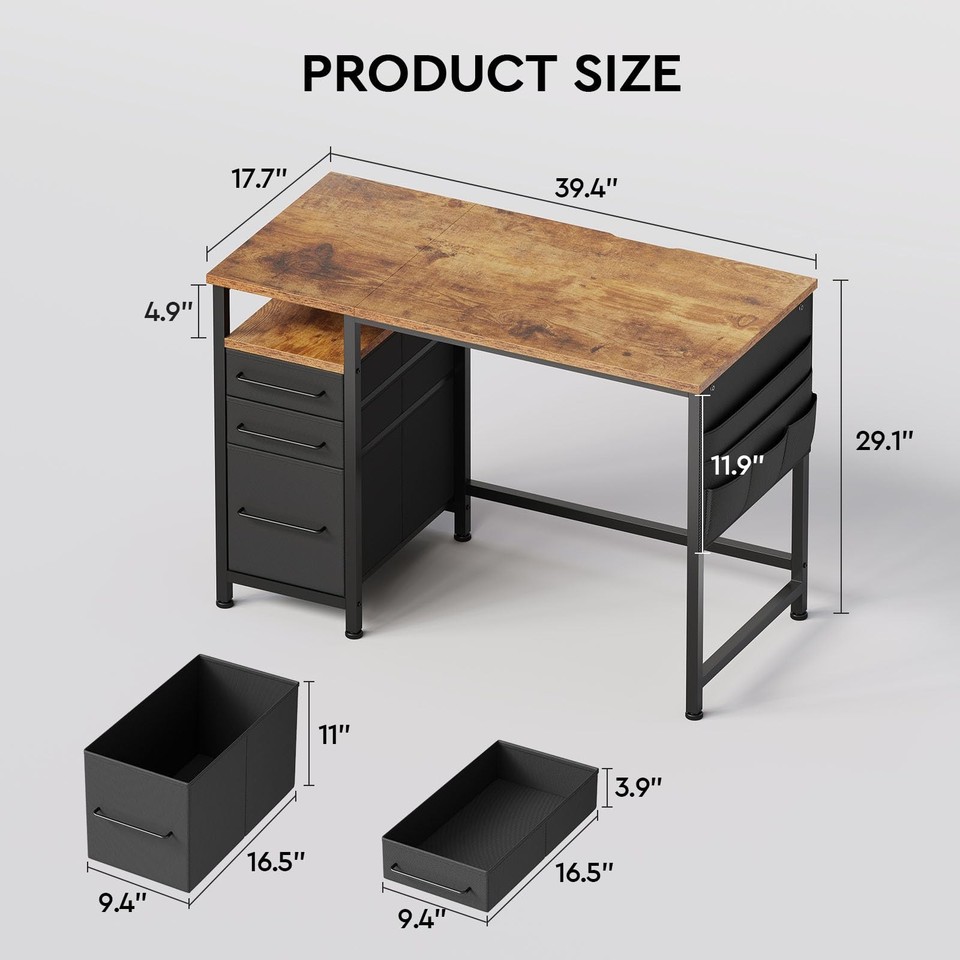 Maihail Small Desk with Drawers, 40 inch Computer Desk with Shelves ...