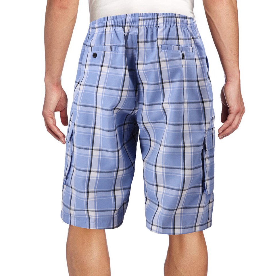 Men's Plaid Checkered Multi Pocket Elastic Waist Lightweight Casual ...