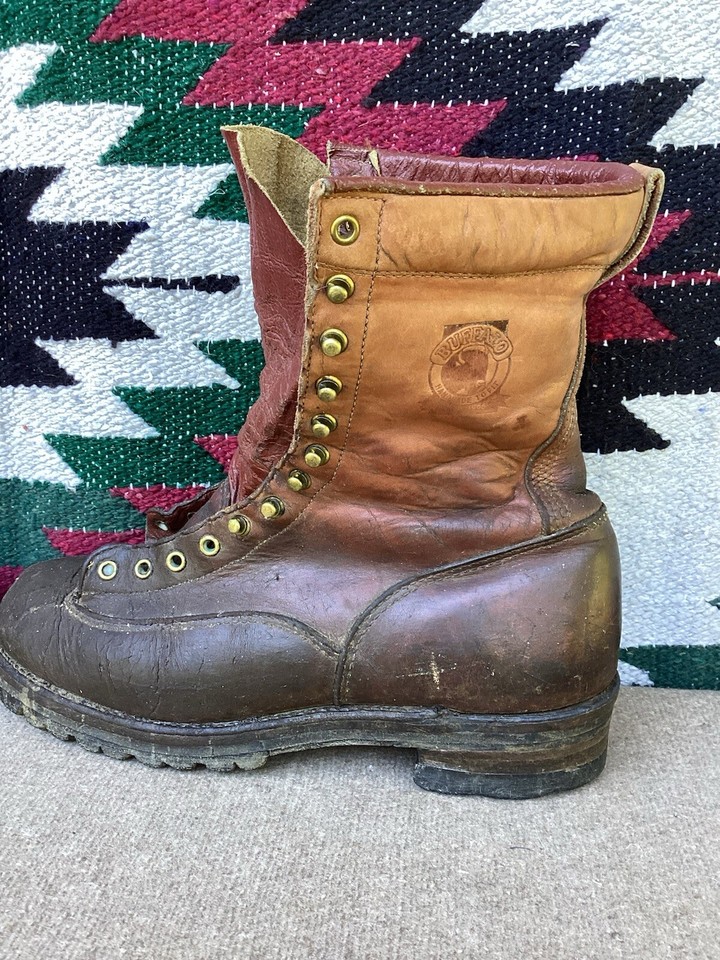 Vintage BUFFALO BOOT CO LOGGING BOOTS MENS Size 11D Brown Handmade In ...