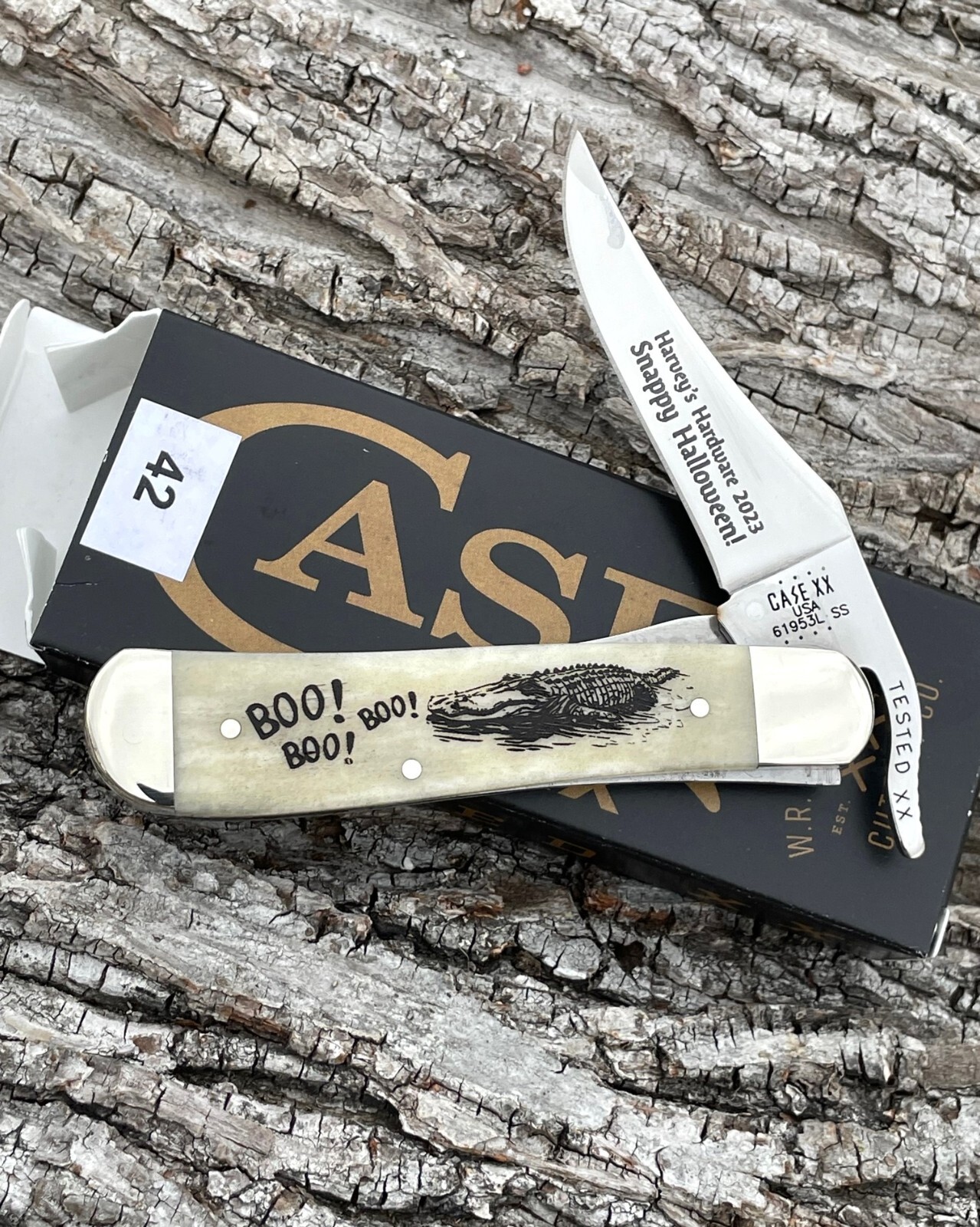 CASE XX *a SFO 2023 NATURAL BONE BOO! BOO! BOO! GATOR RUSSLOCK KNIFE ...