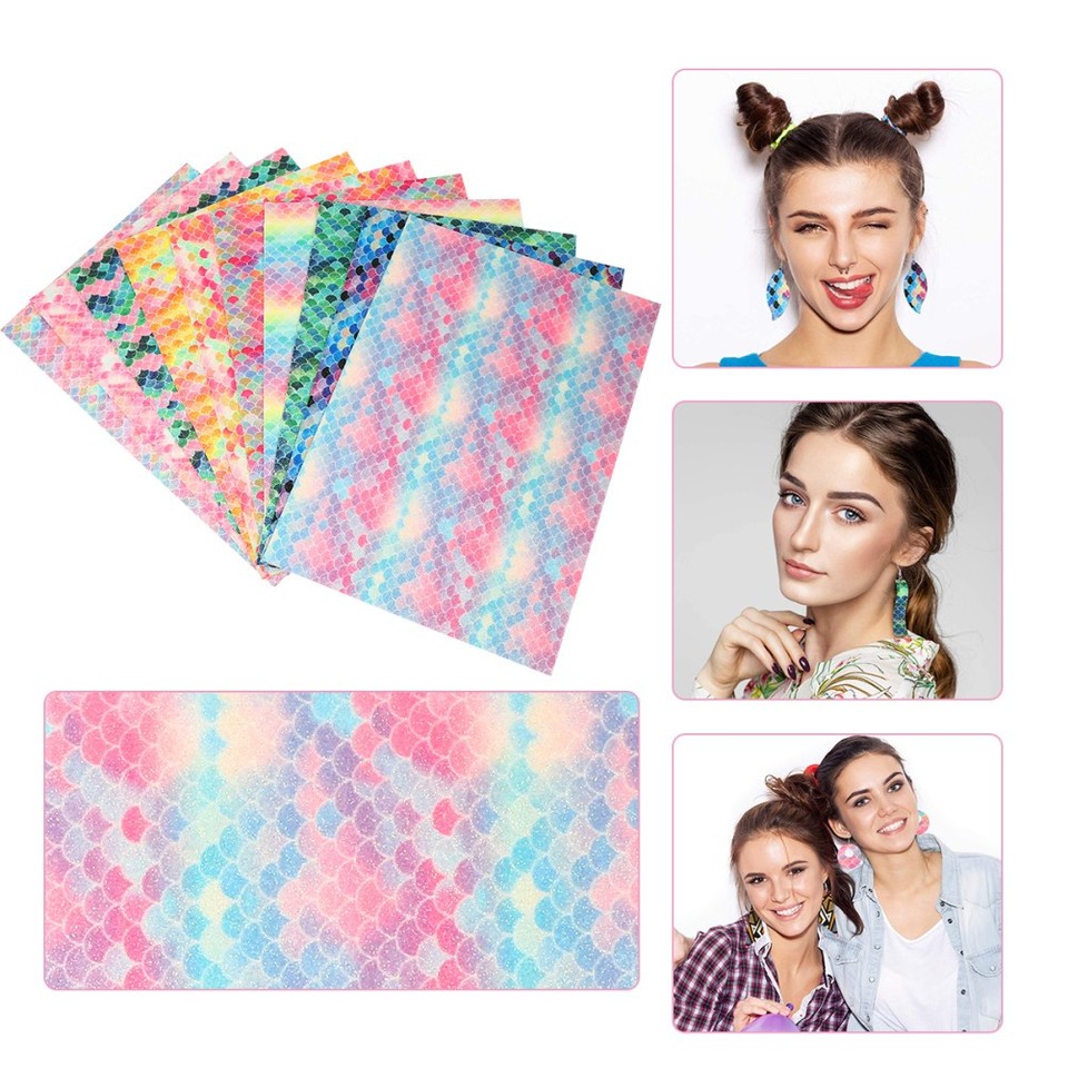10 Pcs Colorful Gradient Mermaid Fish Scale Pattern Pu Fabric Sheet ...
