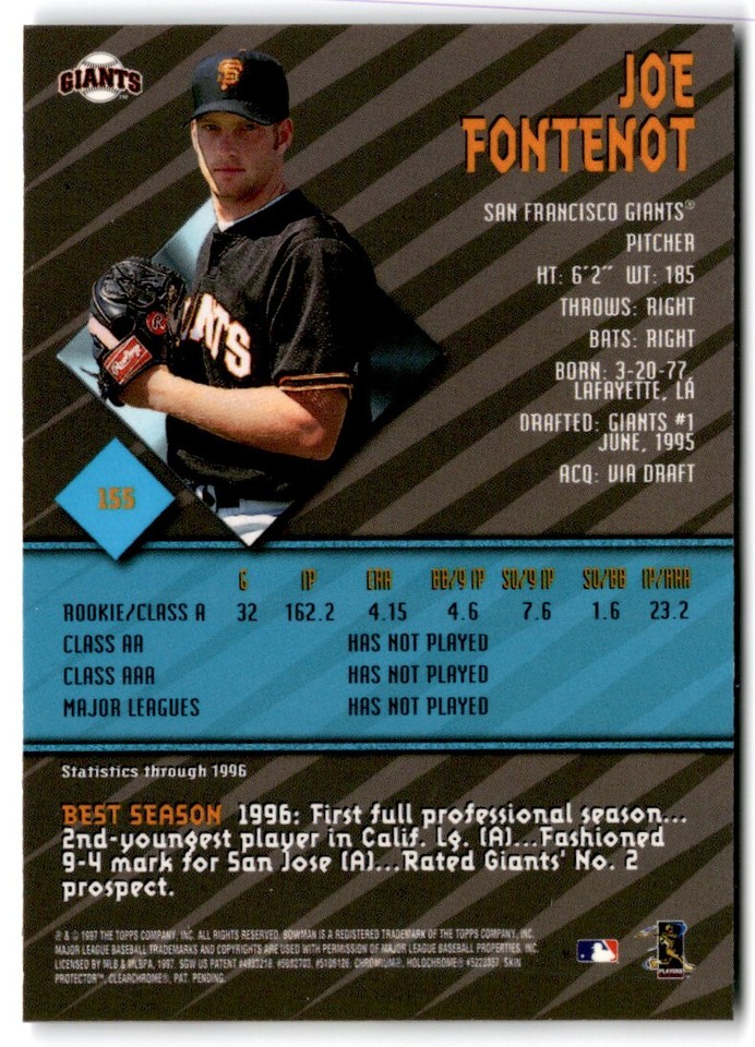 1997 Bowman's Best Joe Fontenot San Francisco Giants #155 | eBay