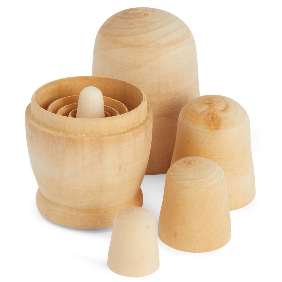 5 Piece Set Unpainted Blank Russian Nesting Dolls for DIY Crafts, Art ...