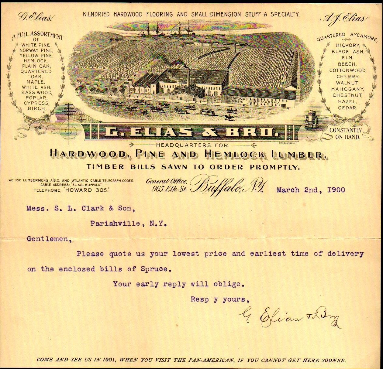 1900 Buffalo NY - G Elias & Brothers - Hardware Lumber - Rare Letter ...
