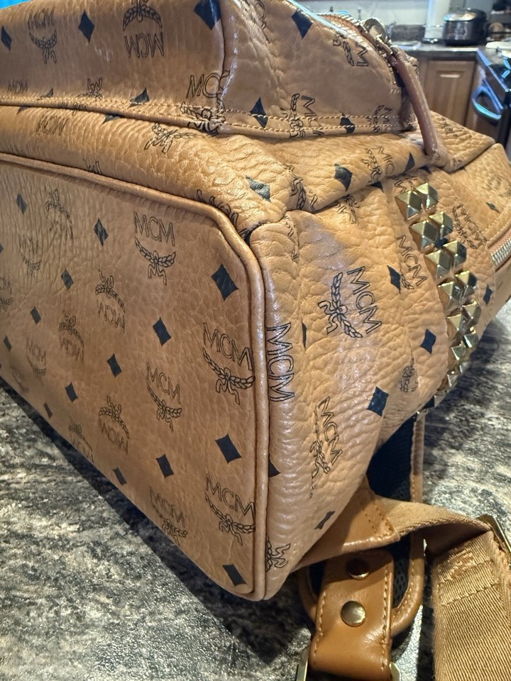 MCM Stark Side Studs Backpack in Visetos – Cognac | eBay