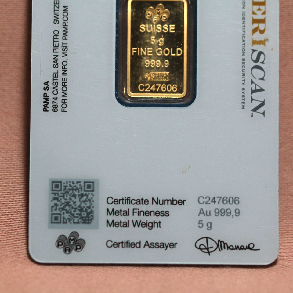 Pamp Suisse 5 gram Lady Fortuna 999.9 Gold Bar in Veriscan Assay Free ...