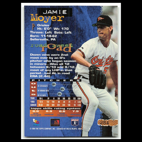 Jamie Moyer #284 1994 Topps Stadium Club Baltimore Orioles Baseball ...