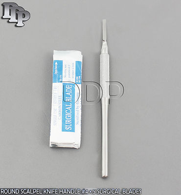 1 STAINLESS STEEL ROUND SCALPEL KNIFE HANDLE #4 + 5 STERILE SURGICAL ...