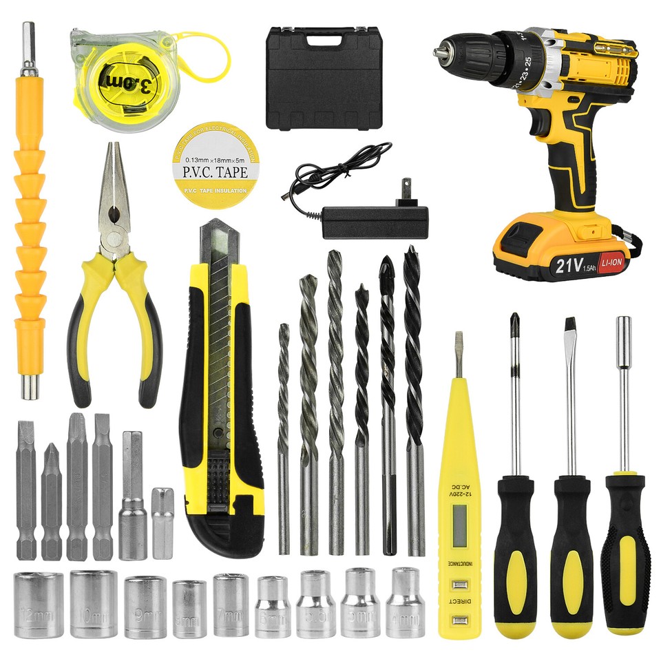 21V Electric Drill Power Tool Cordless Screwdriver 34PCS Drill Set with ...