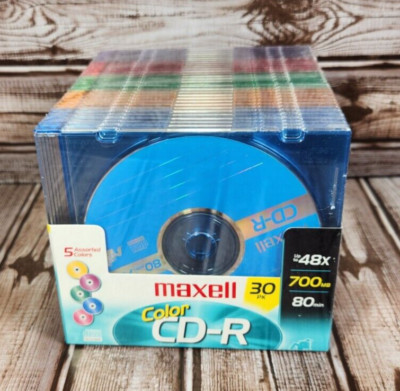 MAXELL Color CD-R Music 80 Min 700MB 30 Pack Slimline Jewel Cases ...