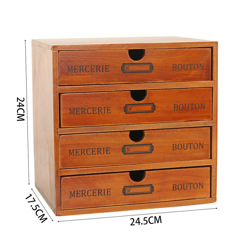 Retro Wooden Small Storage Box Desktop Cabinet Jewellery Makeup Drawer ...