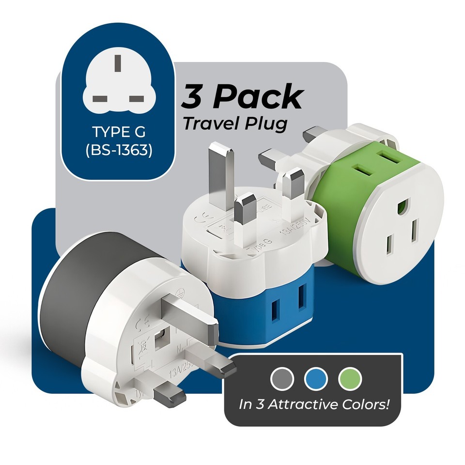 OREI UK, Ireland, Dubai Travel Plug Adapter - 2 USA Inputs - 3 Pack ...