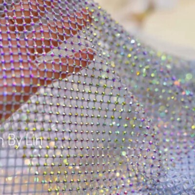 DIY Sparkly Rhinestone Mesh Fabric Stretch Fishnet Elastic Net Dress ...