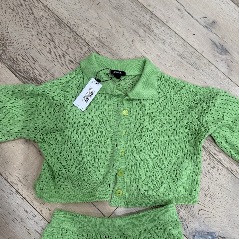 Nasty Gal 2pc Green Beach Sweater Top Shorts Set Sz S New NWT | eBay UK