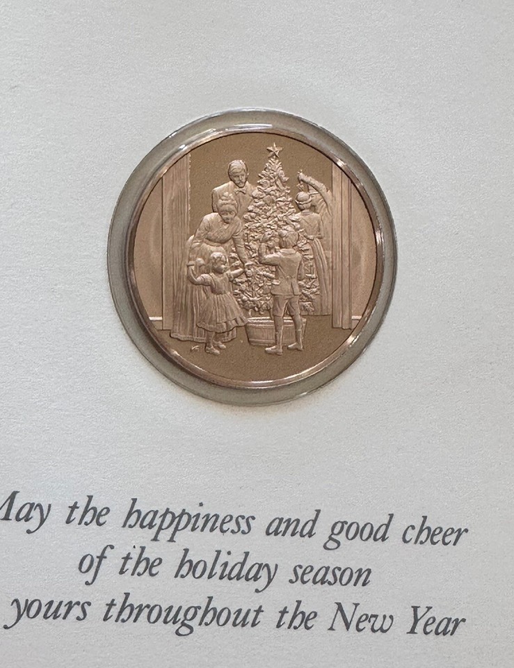 3 VINTAGE Franklin Mint Christmas Holiday Bronze Coin Cards 70s-80s ...