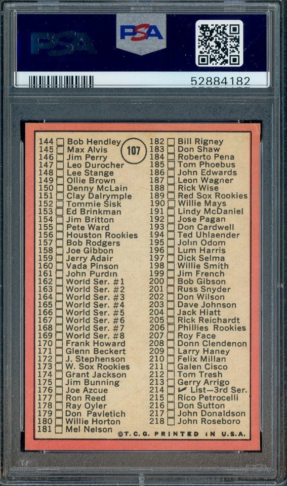 1969 Topps #107 Checklist 110-218 w/ Bob Gibson HOF PSA 8 NM-MT | eBay
