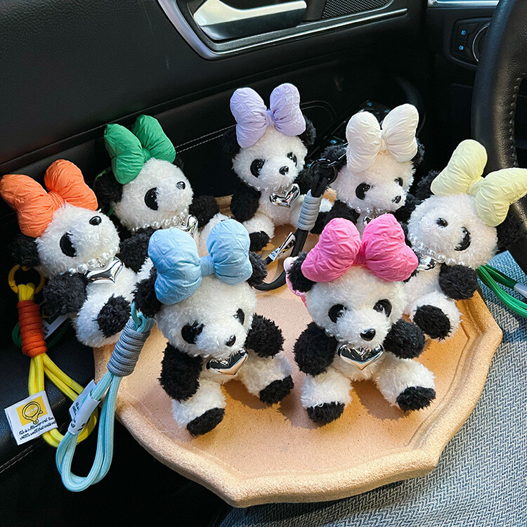 Cute Plush Panda Keychain With Oversized Bow Versatile Keychain For ...