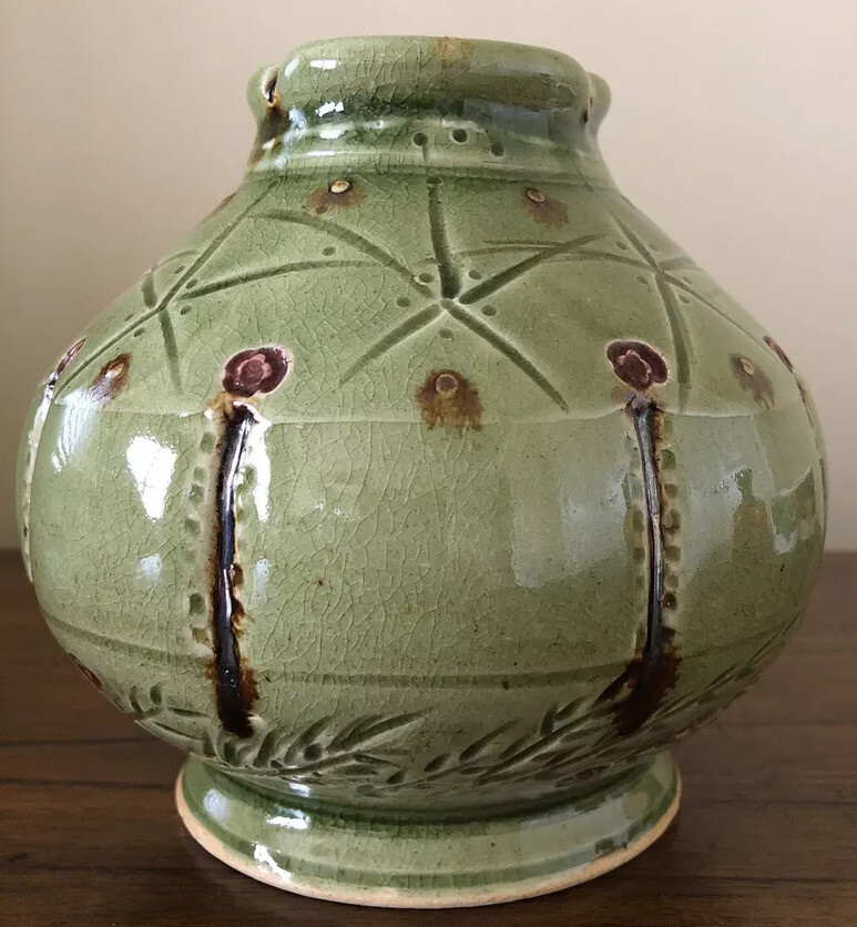 MK Pottery Green & Brown Glazed Vase, Art Pottery | eBay