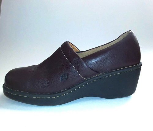 Born Toby II Handmade Brown Pebble Leather Wedge Clogs Heels Shoes 10/ ...