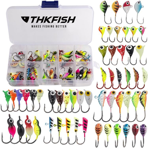 Ice Fishing Jigs 54Pcs Glow Ice Fishing Lures, Walleye Jig Ice Fishing ...
