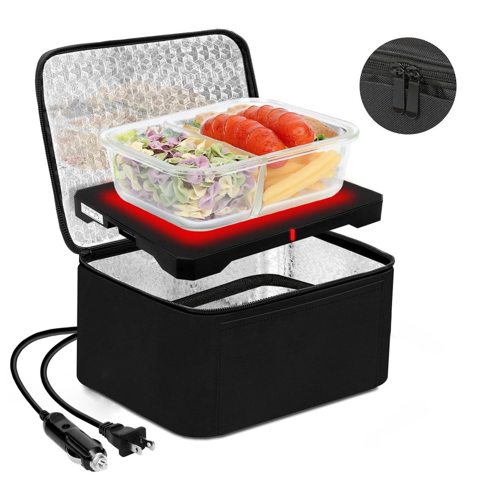 12V Portable Electric Heating Lunch Box Food Warmer Mini Oven for Dual ...