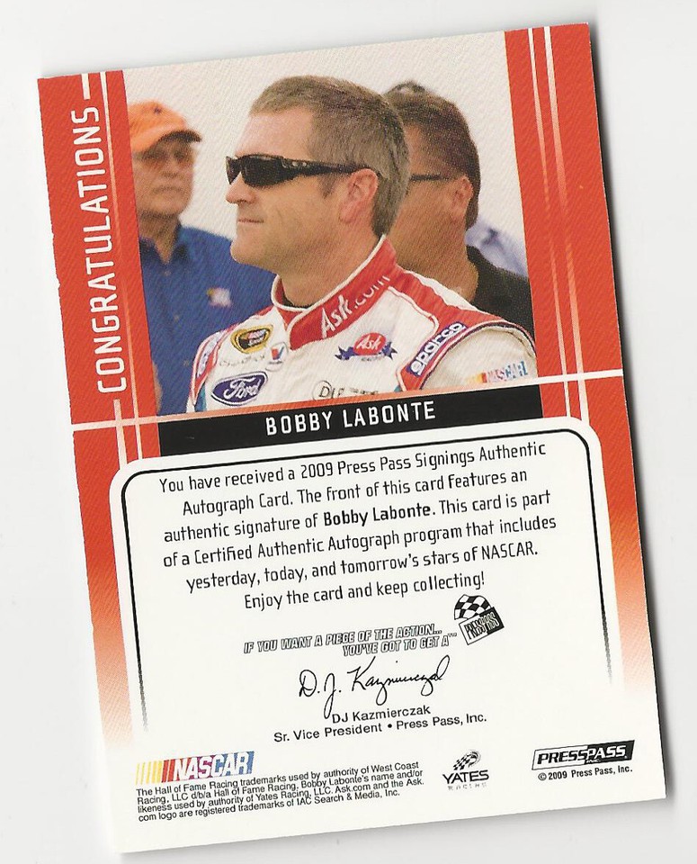 Bobby Labonte 2009 Press Pass Signings Autograph Card Auto Green /15 | eBay