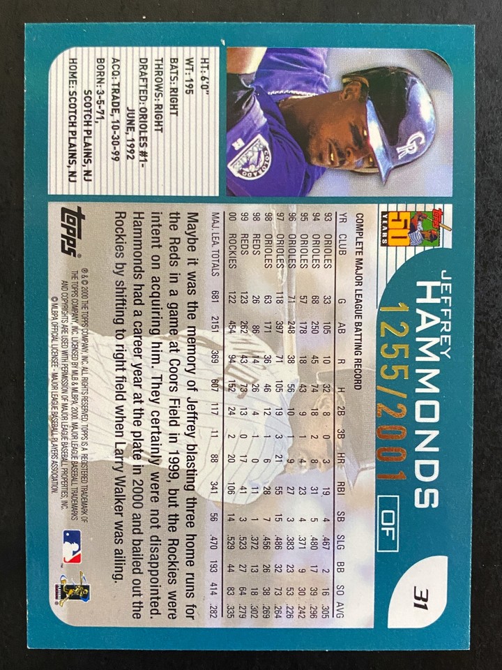 Jeffrey Hammonds 2001 Topps Baseball Gold /2001 Colorado Rockies #31 | eBay