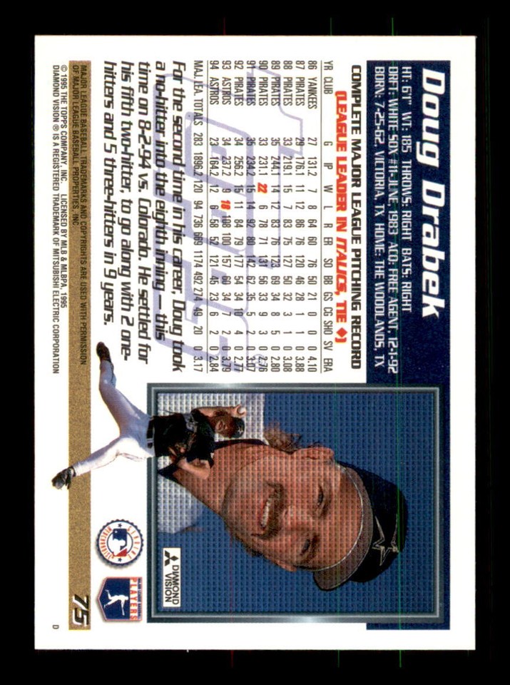 1995 Baseball Topps Doug Drabek Houston Astros #75 | eBay