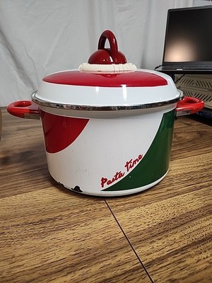 Vintage Pasta Time 6 QT Metrokane Enamel Cooking Pot With Strainer ...