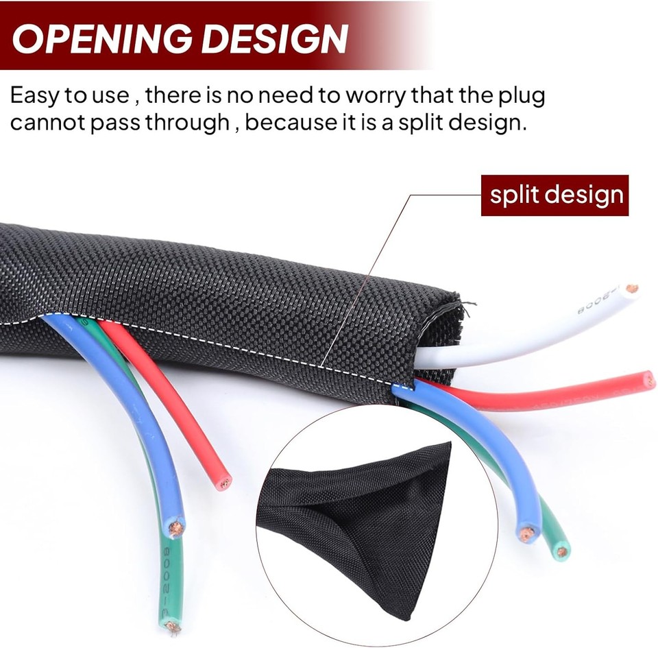 Split Cable Sleeve Cord Protect Wire Loom Tubing Mesh Woven Self ...