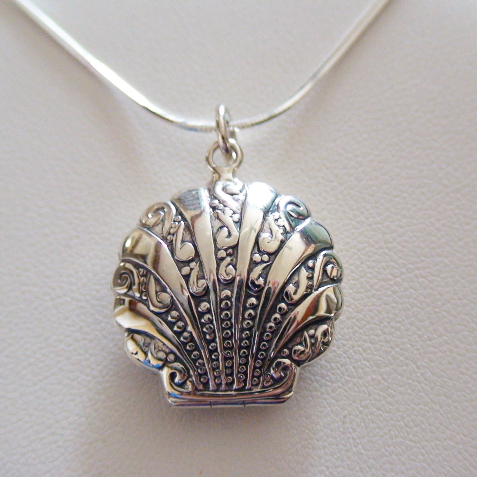Sterling Silver Filigree Seashell Locket with 18" Snake Chain | eBay