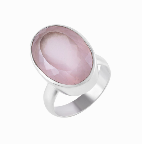 925 Sterling Silver Large Faceted Rose Quartz Statement Ring Valentine Gift | eBay