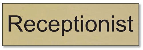 GOLD OR SILVER 2 X 10" RECEPTIONIST ONLY NAME PLATE DOUBLE STICK or ...