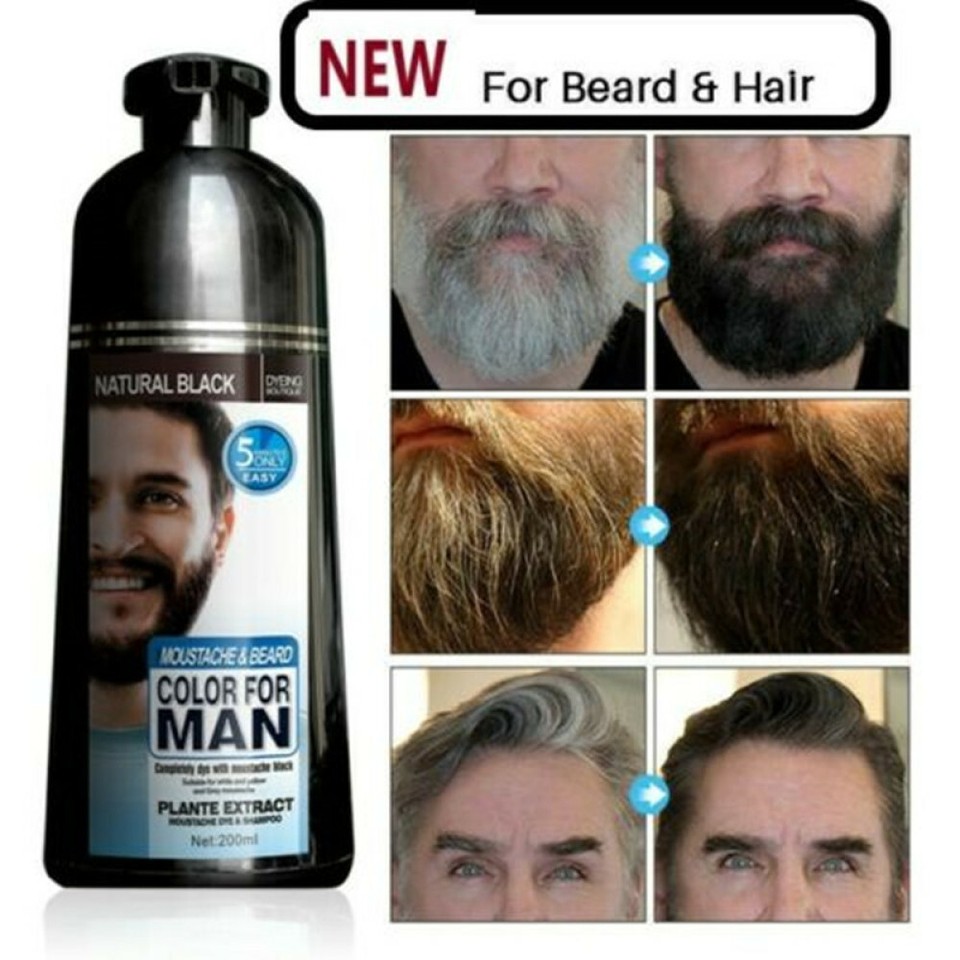 200ml Men's 2in1 Beard & Mustache Natural Black Hair Color Shampoo Only ...